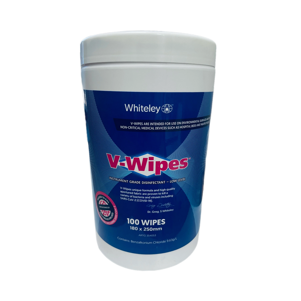 Whiteley V-Wipes Hospital Grade Disinfectant - 100 wipes – ACE MEDICAL ...
